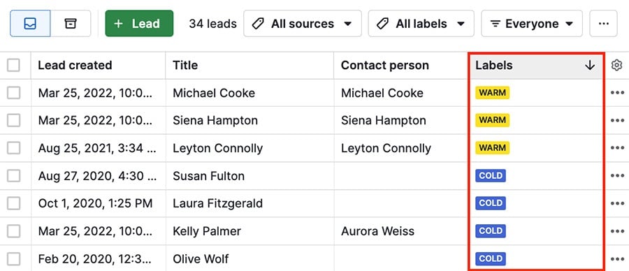 Lead labels - Knowledge Base | Pipedrive
